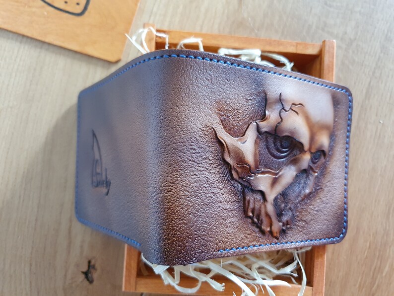 Handmade Leather Skull Tooled Bifold Wallet - Etsy