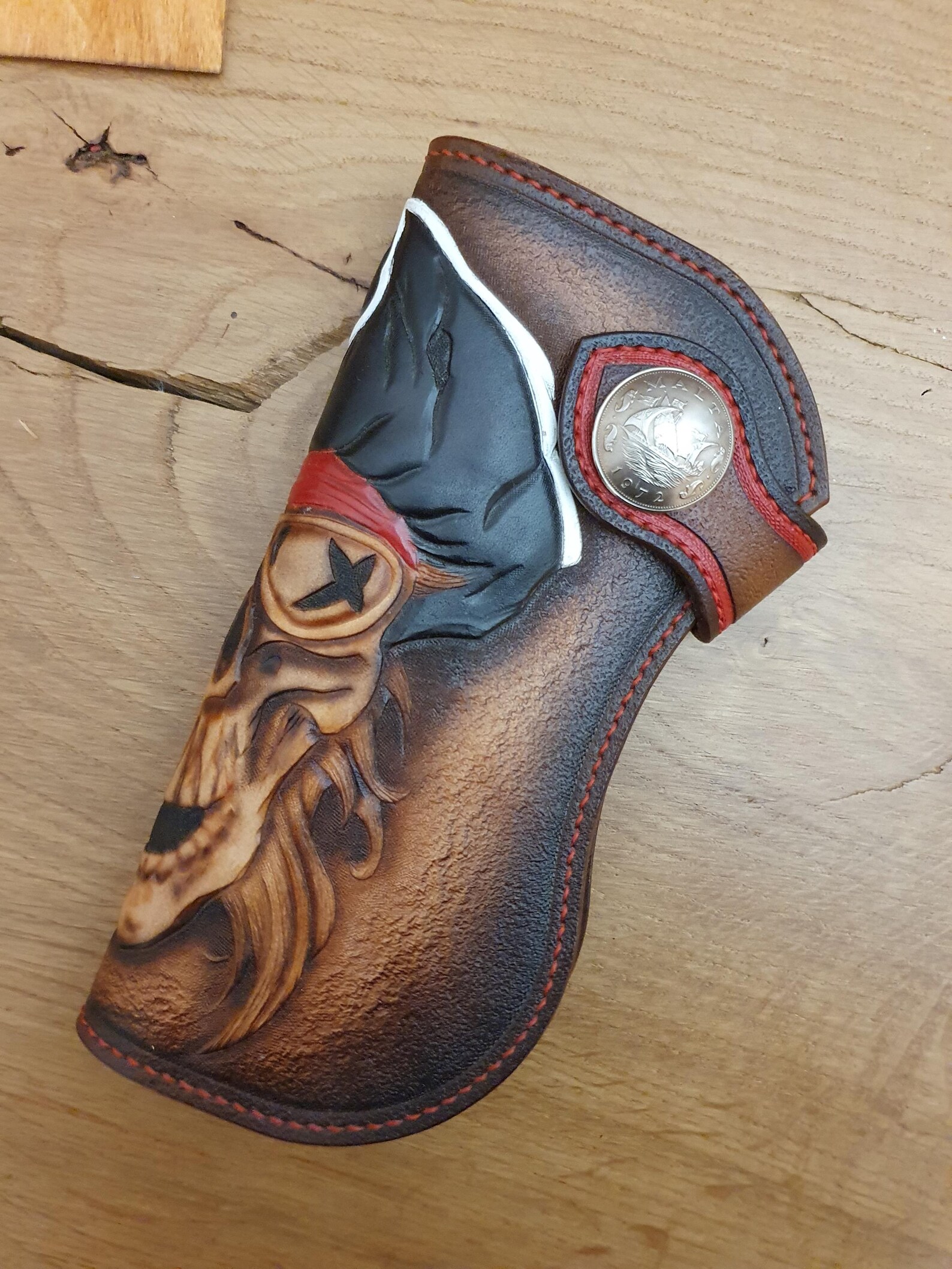 Leather Pirate Skull Tooling Wallet With Concho Made of Real Old Coin ...