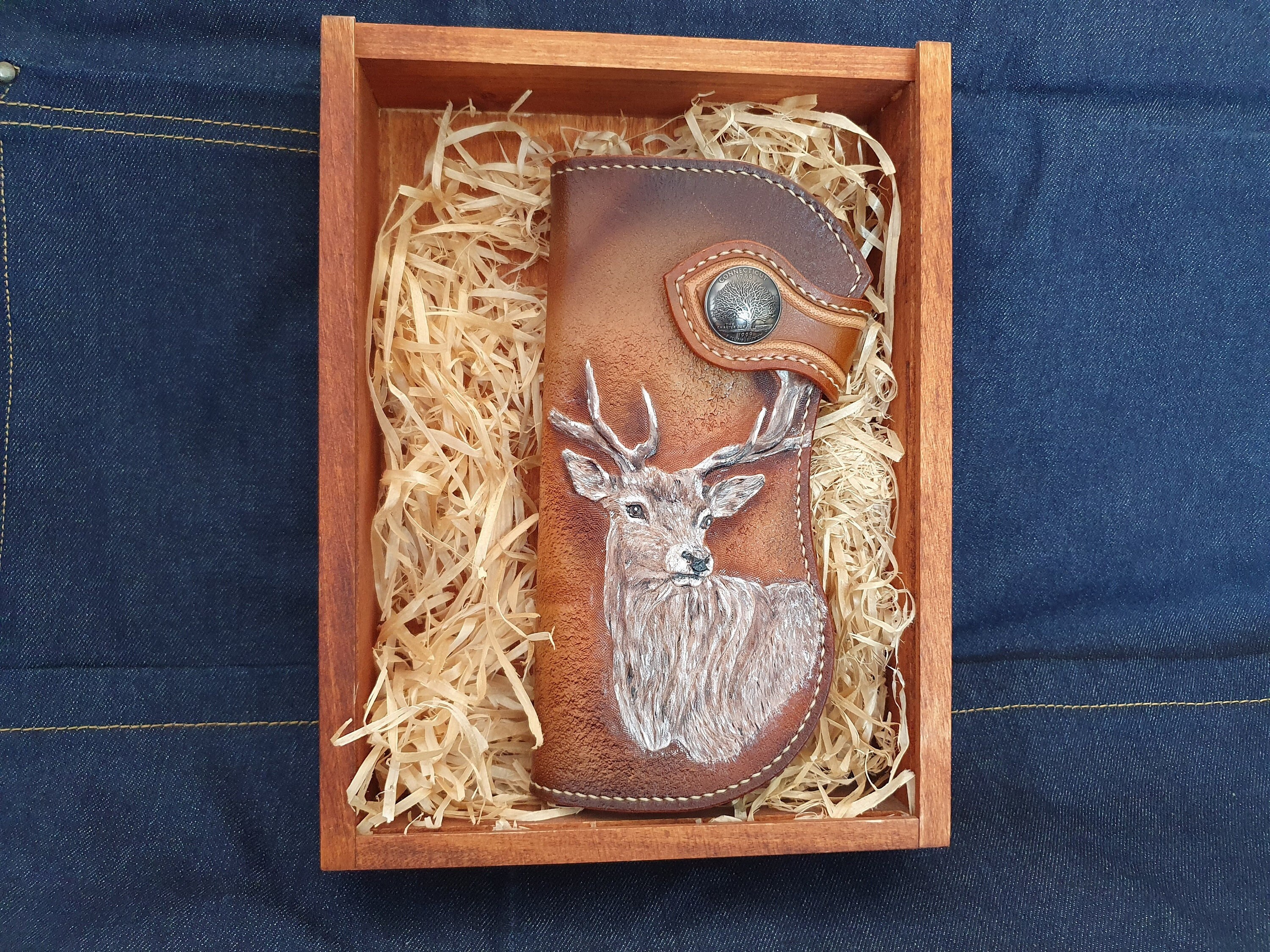 Deer Tooled Leather Wallet - Etsy