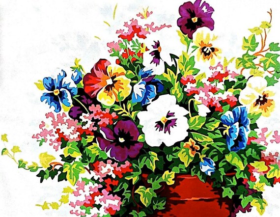 Multi color flowers DIY paint by number kit acrylic painting | Etsy