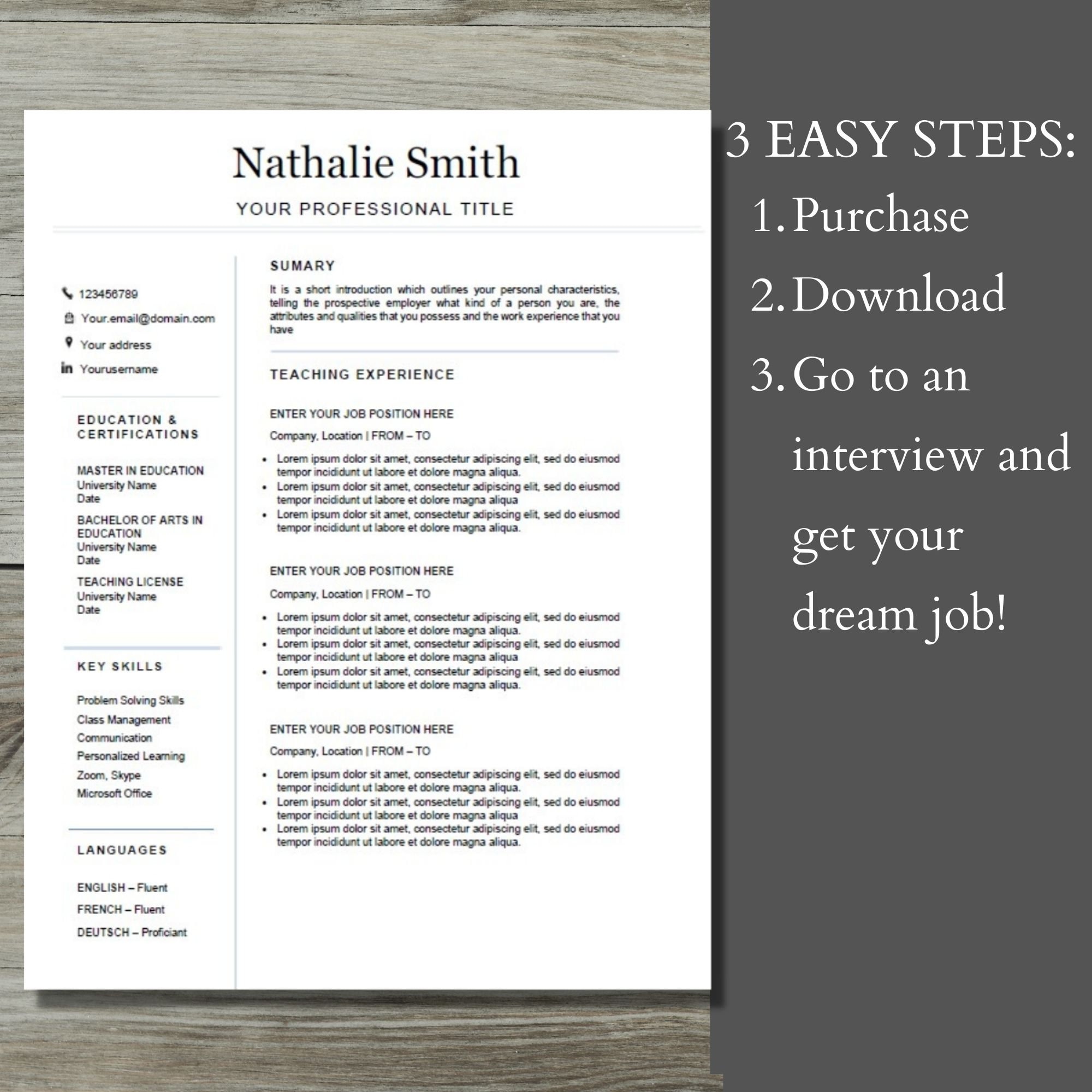 Teacher Resume Template Word High School Resume Teaching - Etsy