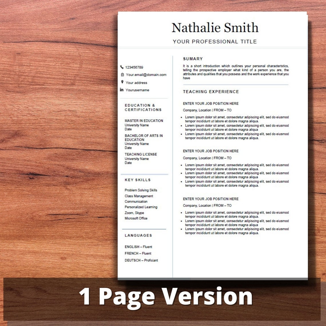 Teacher Resume Template Word, High School Resume, Teaching Resume ...