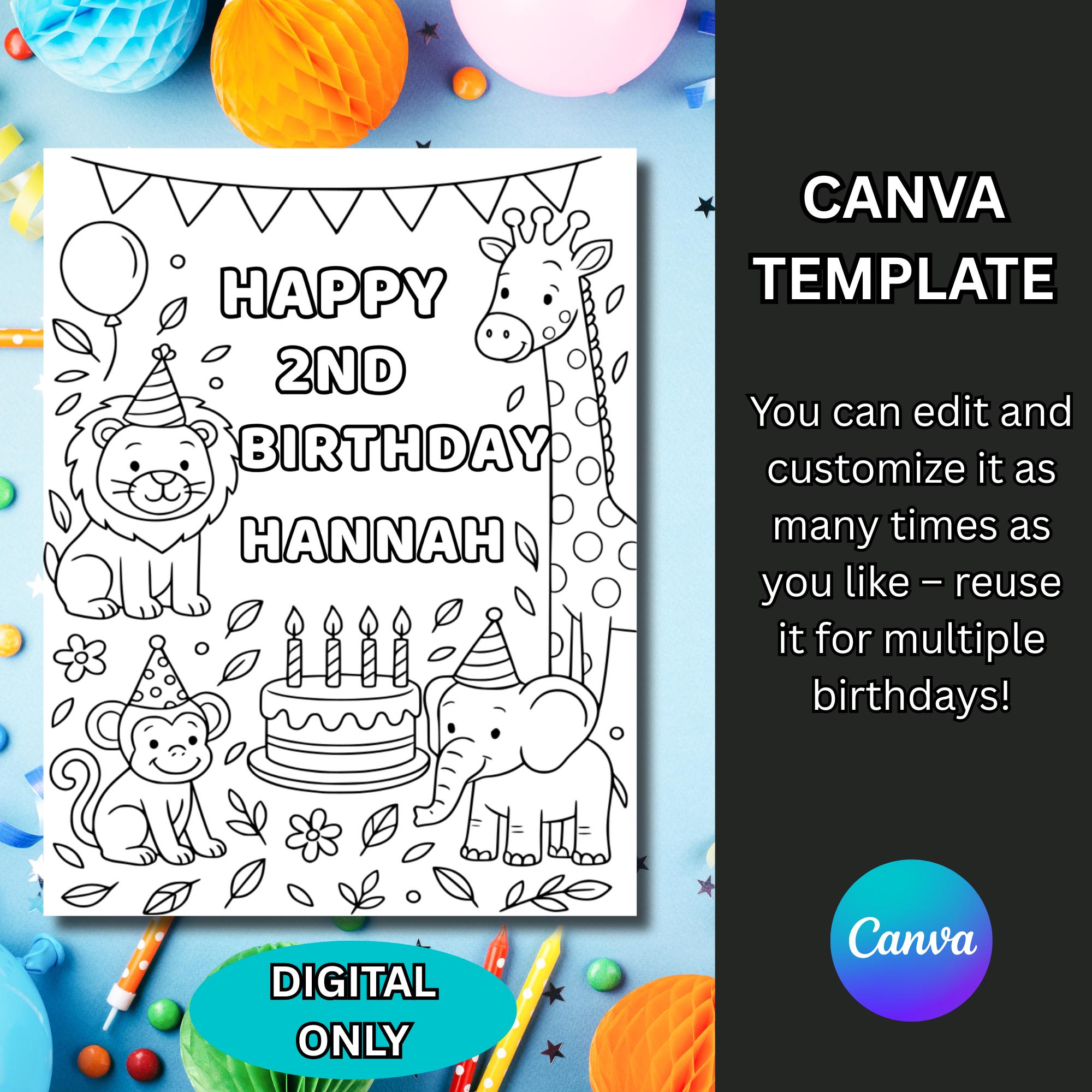 Personalized Birthday Coloring Pages: Custom Kids Party Activity ...