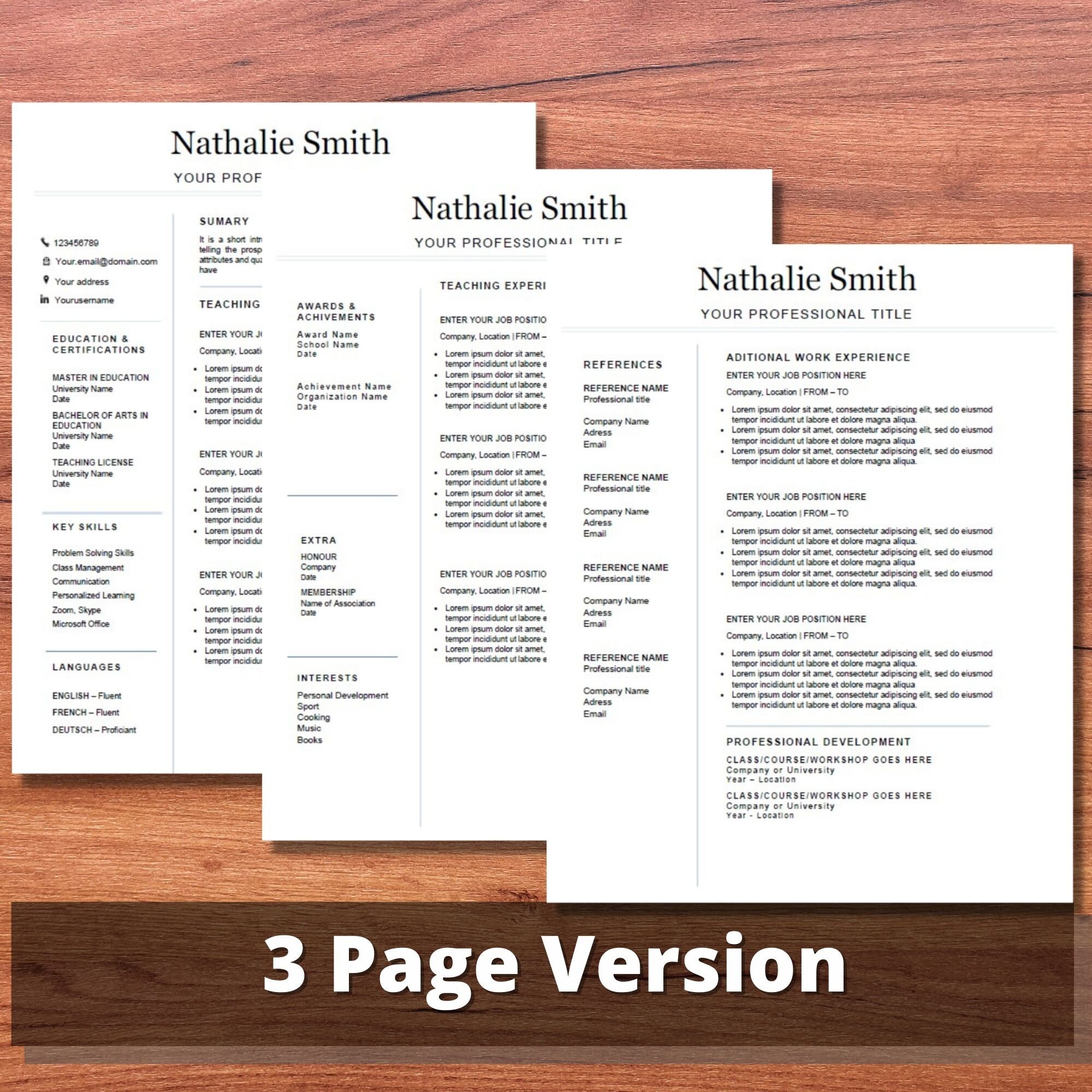Teacher Resume Template Word High School Resume Teaching - Etsy