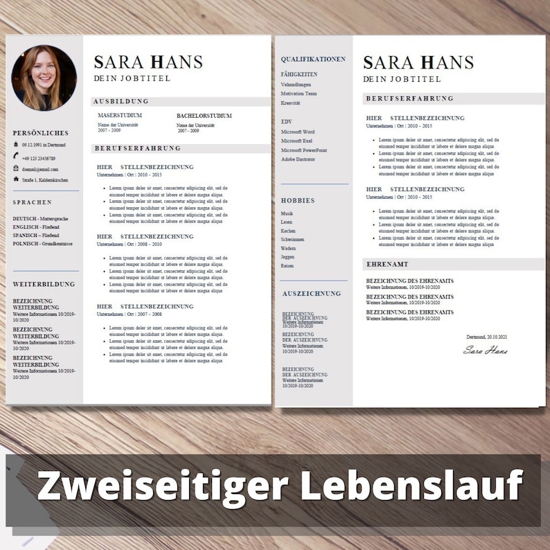 German Resume Template: Modern CV Design for Word (DIN A4) - Etsy
