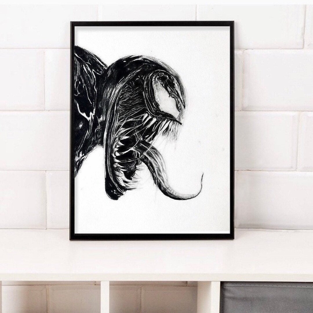Venom Art Print, Pencil Drawing, Marvel Art Decor, Character Wall Art ...