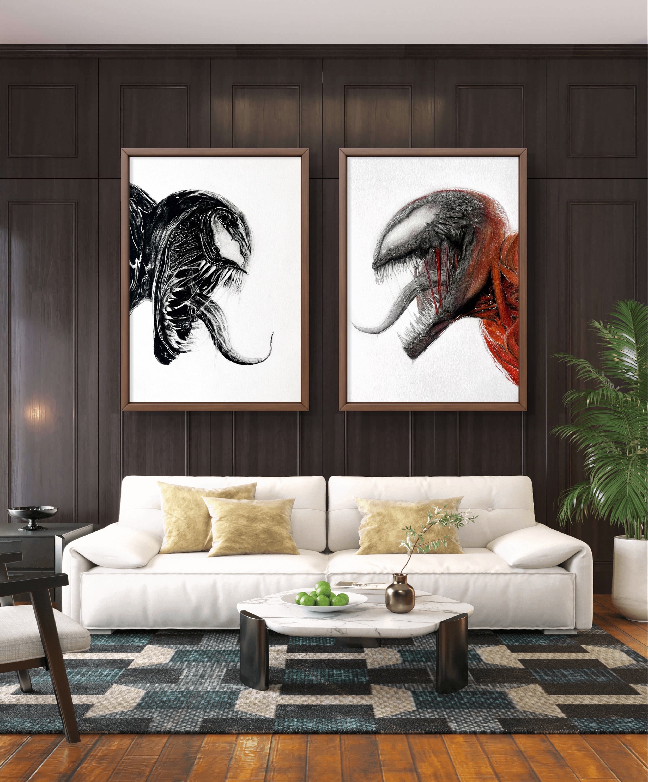 Venom + Carnage Art Prints, Pencil Drawing, Marvel Art Decor, Character ...