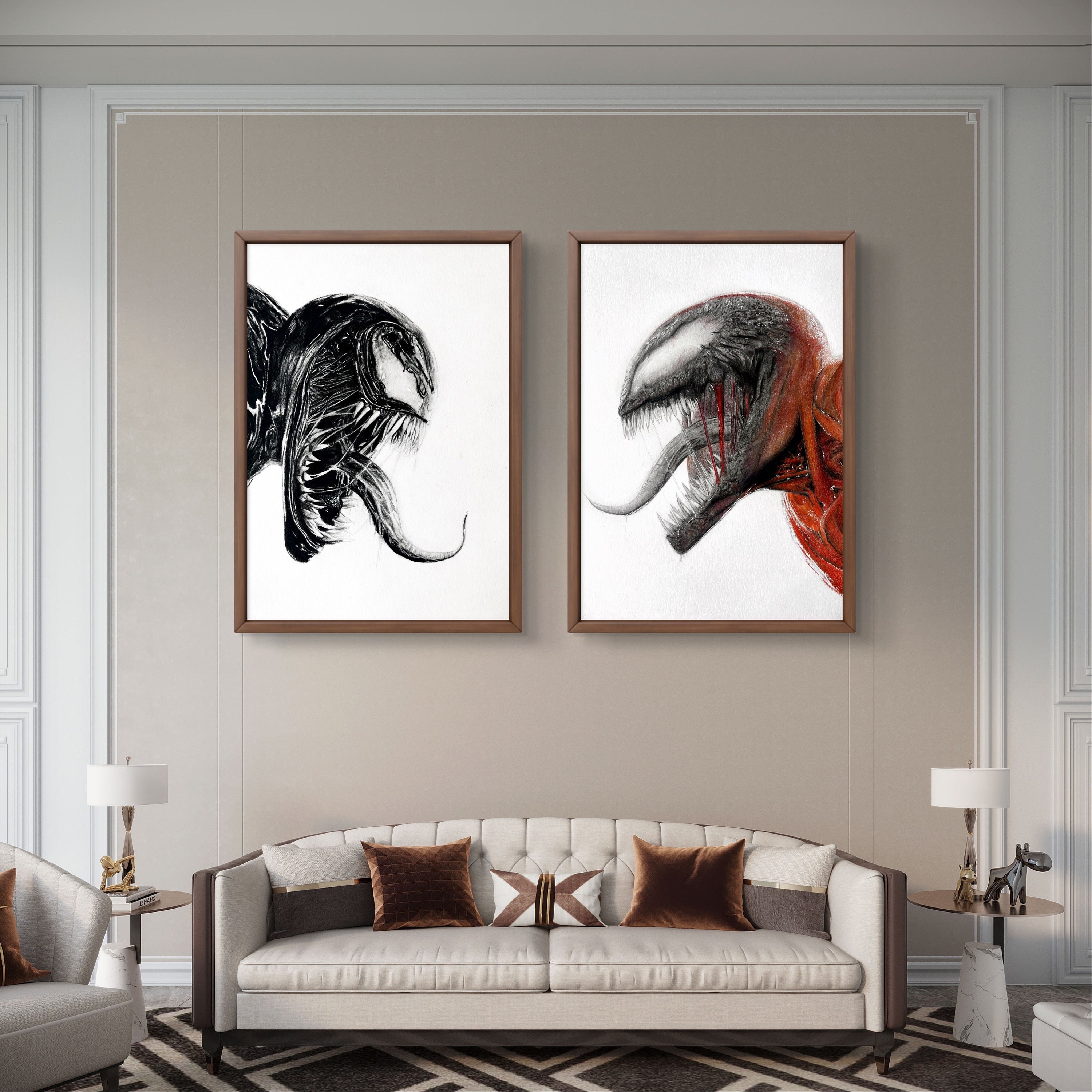Venom + Carnage Art Prints, Pencil Drawing, Marvel Art Decor, Character ...
