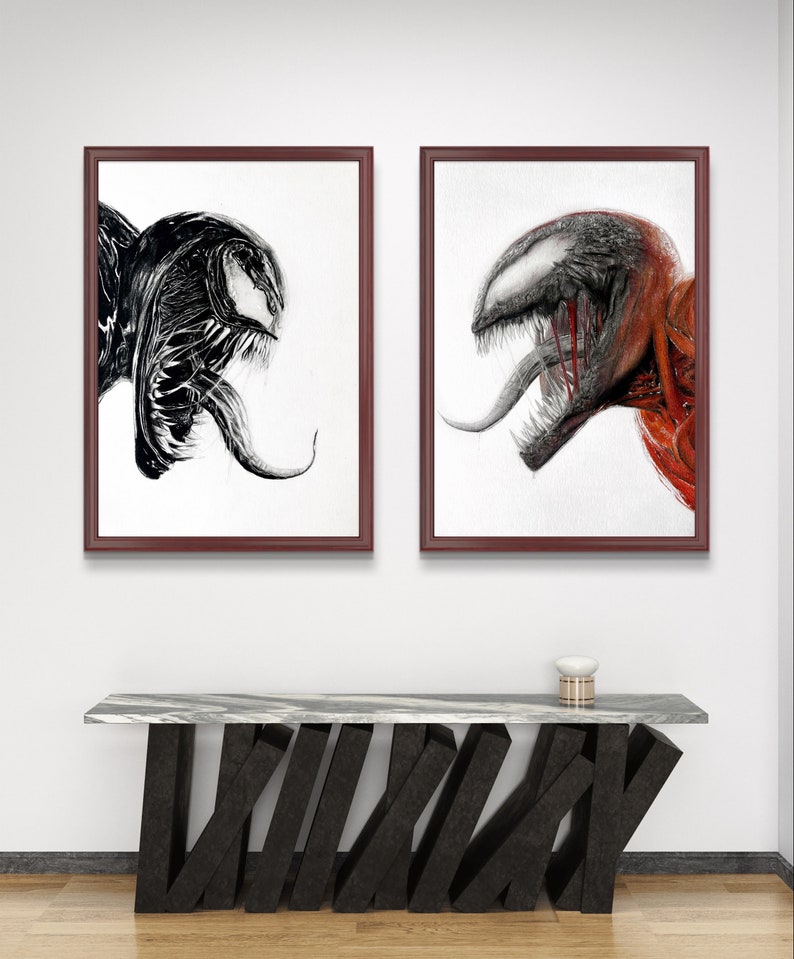 Venom + Carnage Art Prints, Pencil Drawing, Marvel Art Decor, Character ...