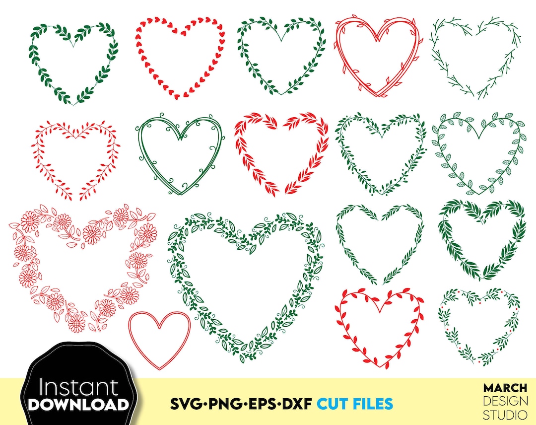 Hearts Wreath PNG SVG Bundle, Hearts Clipart Bundle, Heart Frame Cut ...