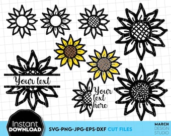 Sunflower SVG Bundle: Split Flower Monogram Cut Files (digital Download ...