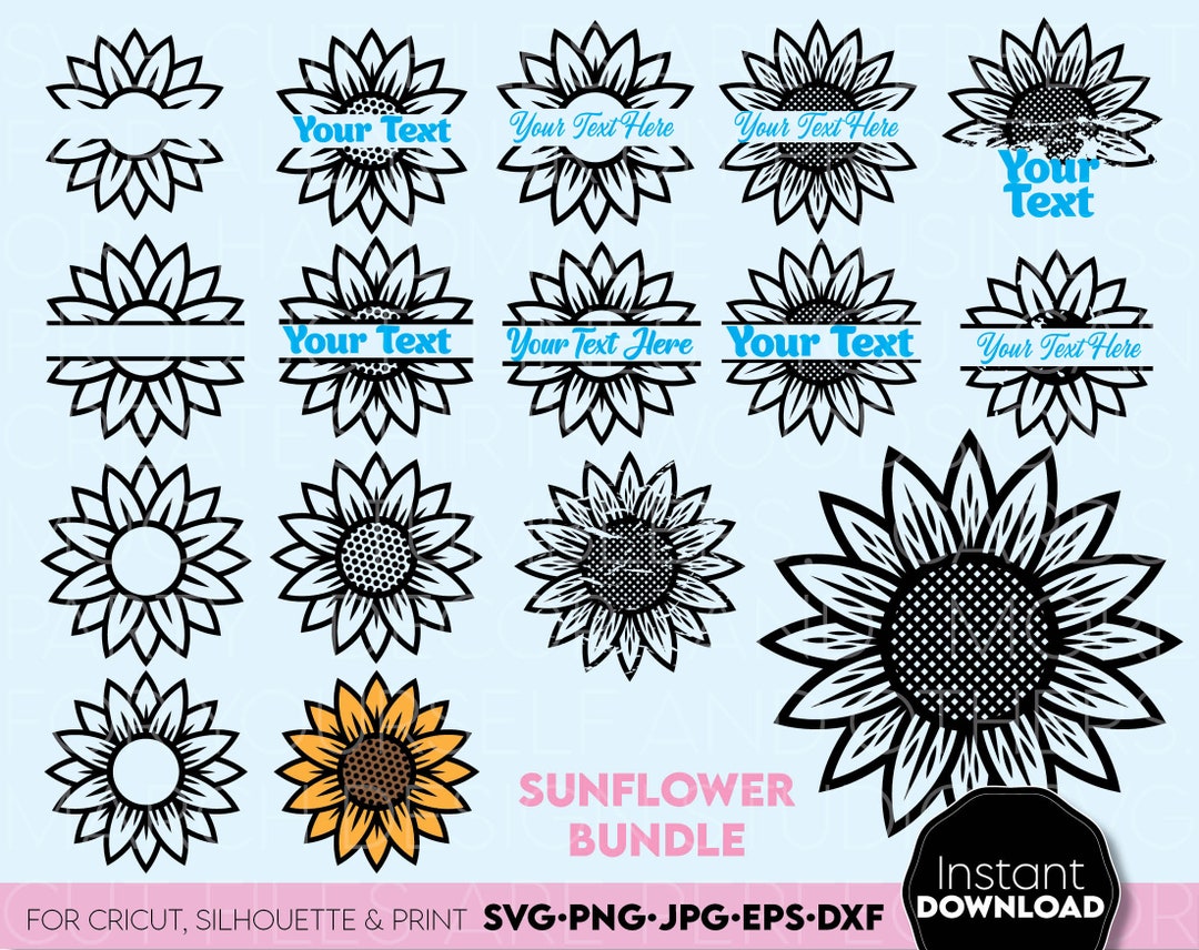 Sunflower Svg Bundle, Flower Bundle Svg Png, Floral Monogram Svg, Split ...