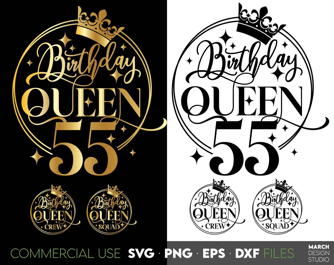 55th Birthday Queen SVG Gold Glittered PNG, Birthday Crew and Squad ...