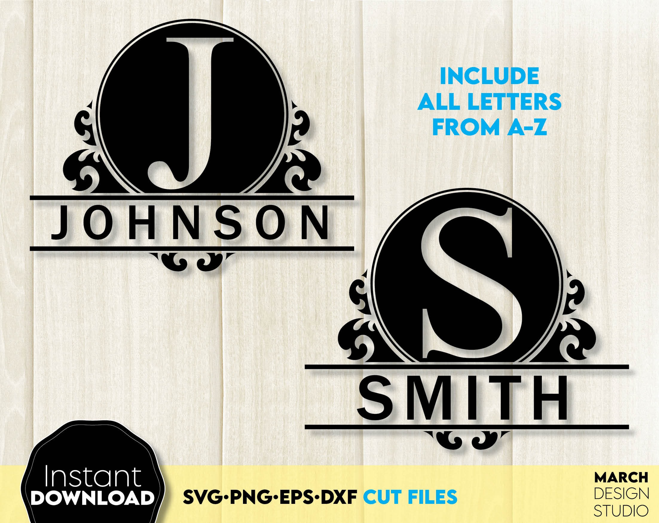 Split Monogram Fonts Svg Circle Monogram Svg Name Monogram - Etsy