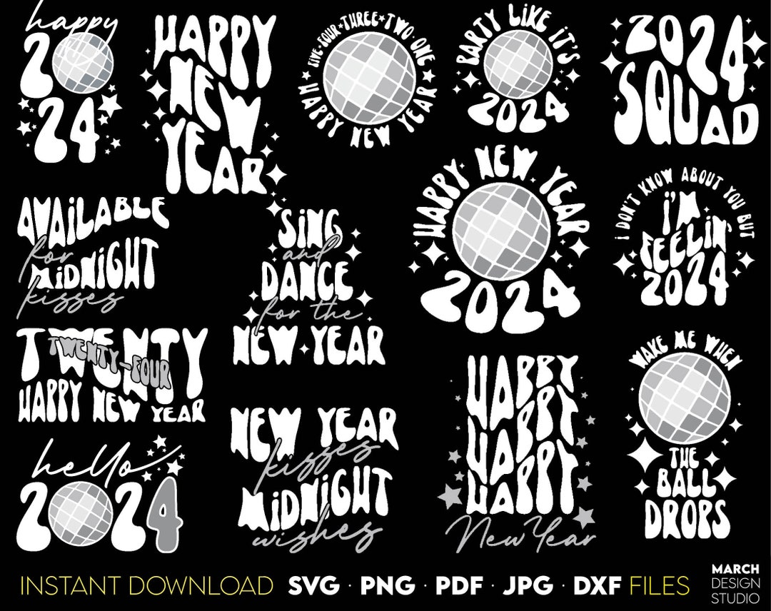 Happy New Year 2024 SVG Bundle Hand Lettered New Year Ornaments SVG New Years SVG New Year ...