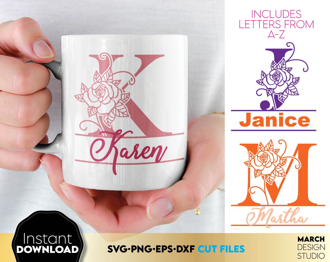 Floral Split Monogram SVG Monogram Fonts SVG Family Monogram SVG Name ...