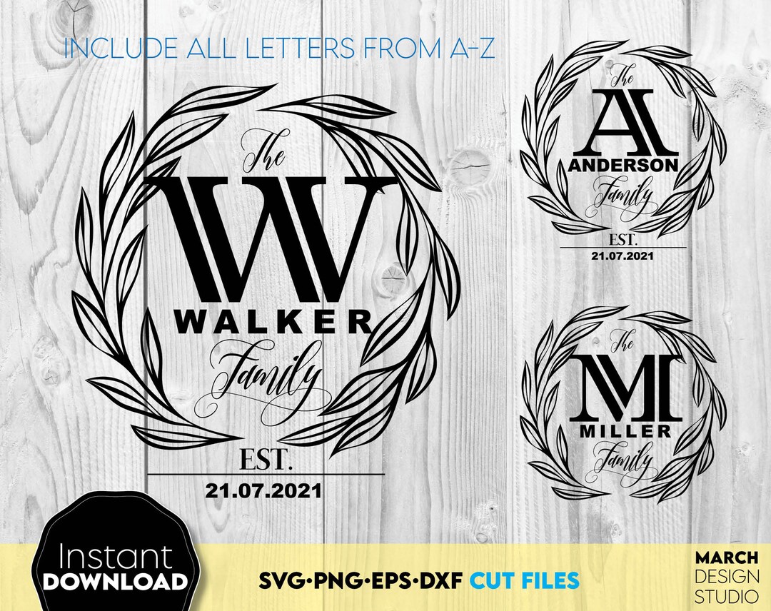 Family Monogram Svg | Wedding Monogram Svg | Monogram Wreath Svg ...