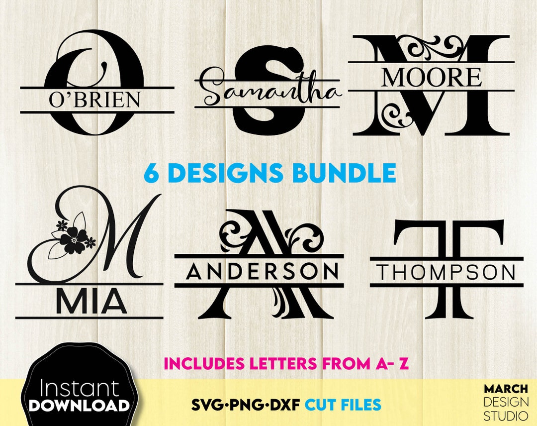 Floral Split Letter Monogram SVG Bundle: Family Name Designs (digital ...