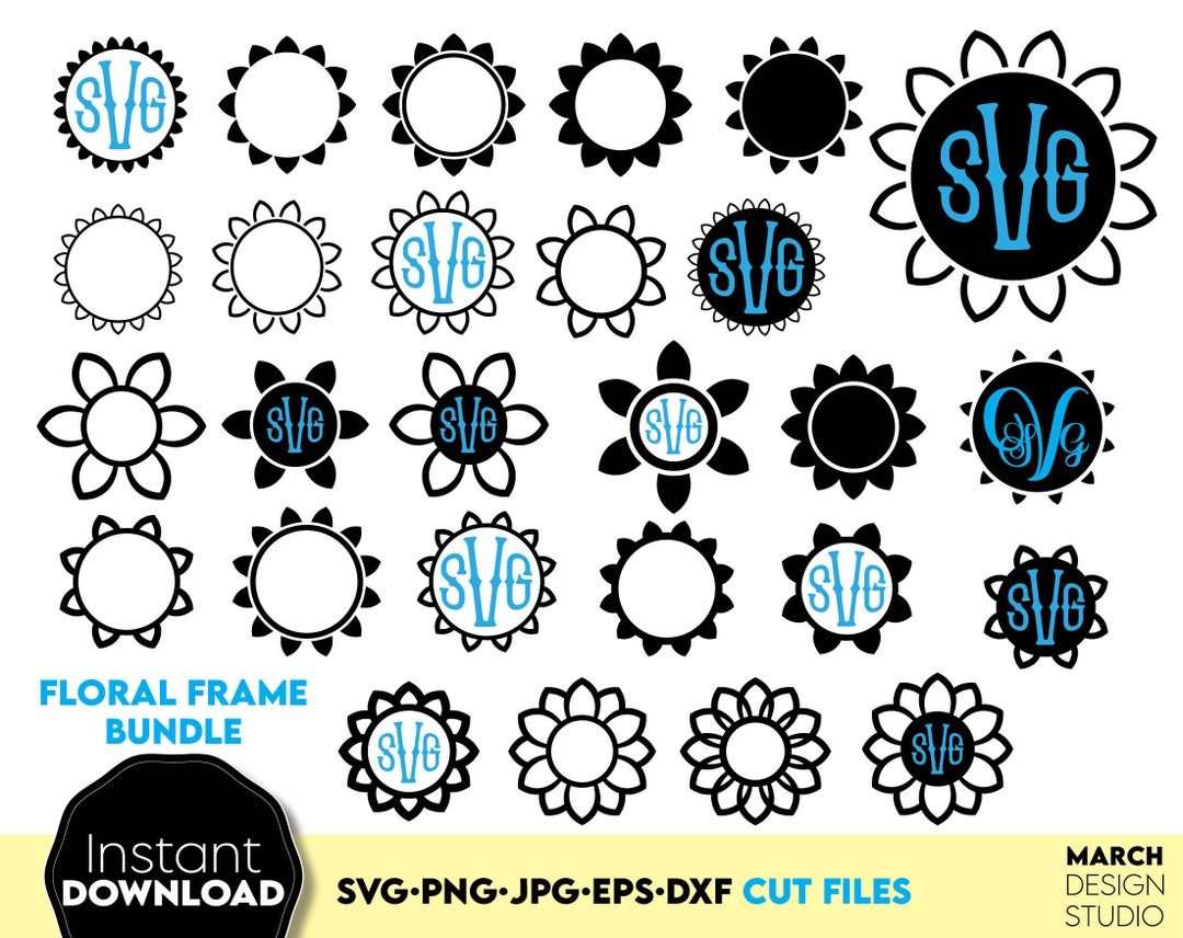 Circle Frames Svg, Floral Frame Bundle Svg, Monogram Frame Svg, Initial ...