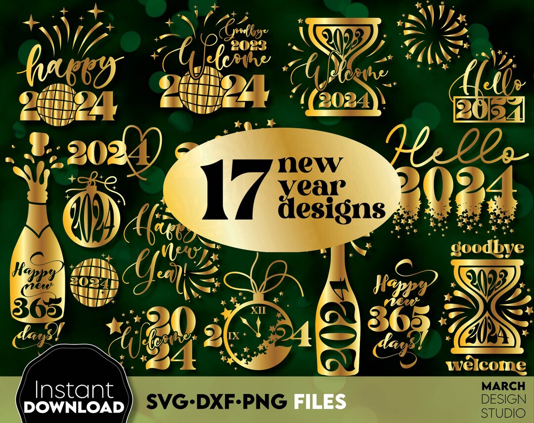 Feliz año nuevo 2024 SVG Bundle / Adornos de año nuevo con letras a ...