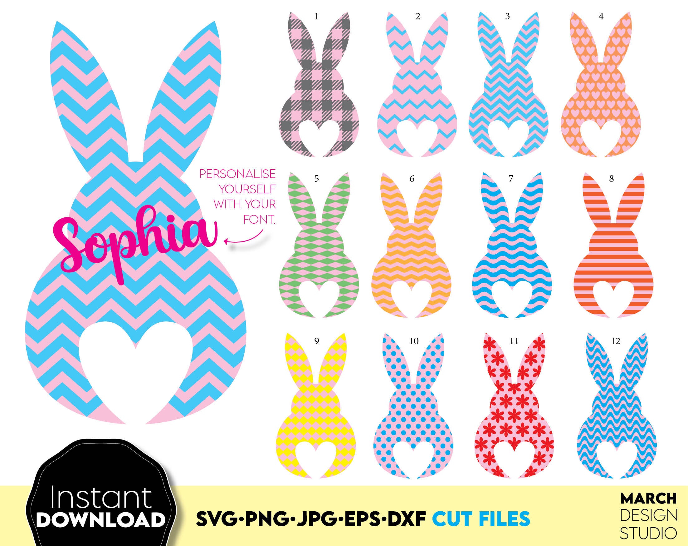 Easter Bunny SVG Bundle Custom Bunny Silhouette SVG Kids | Etsy