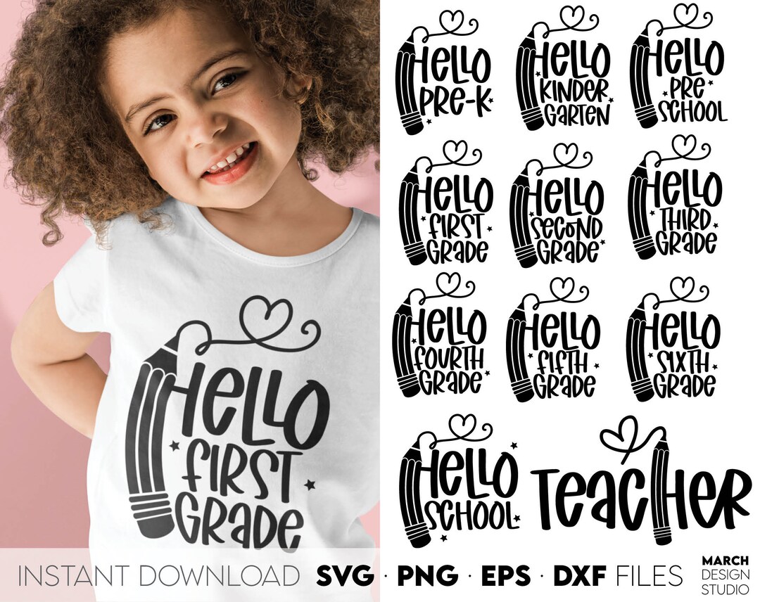 Hello School SVG Bundle: Teacher & Grade Level Designs (digital ...