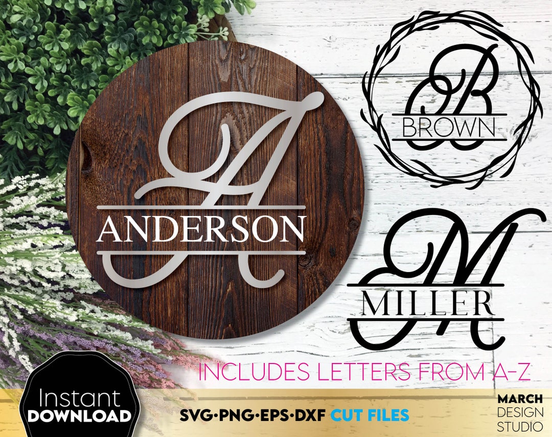 Split Monogram Font SVG: Initial Letters Cut Files (digital Download ...
