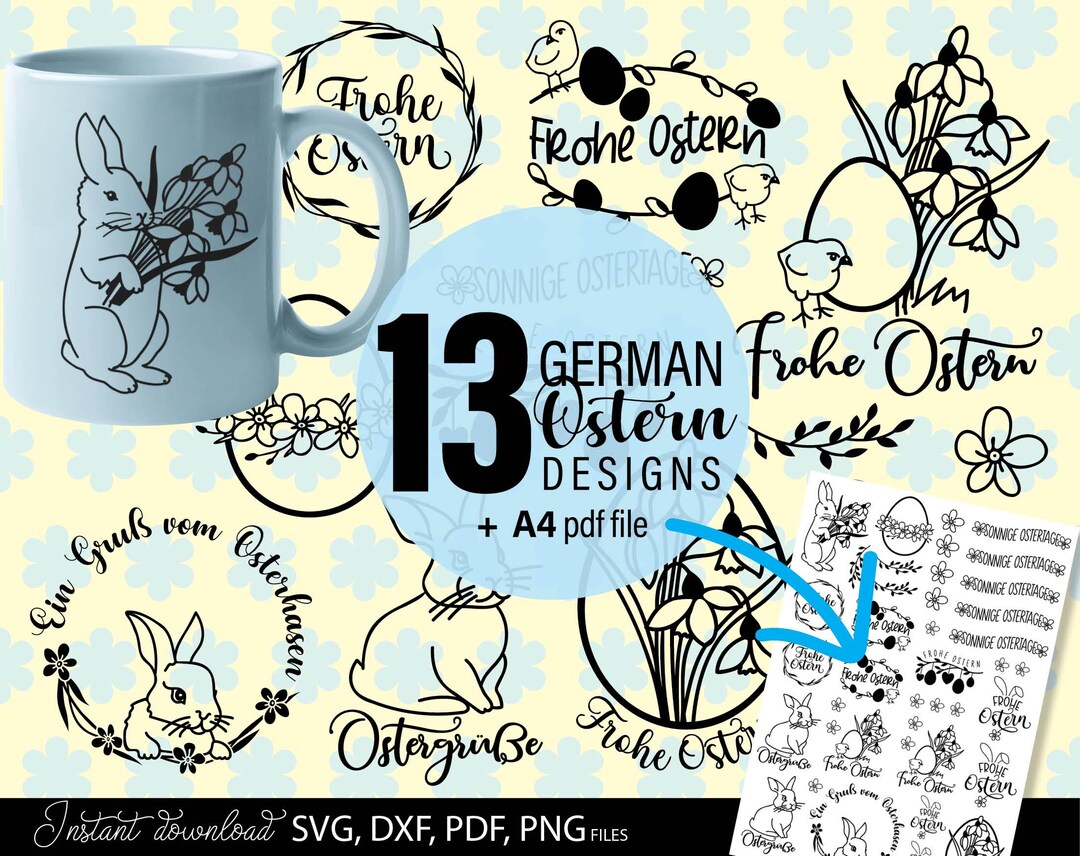 German Easter Designs Bundle, Frohe Ostern SVG PNG, Digital Download - Etsy