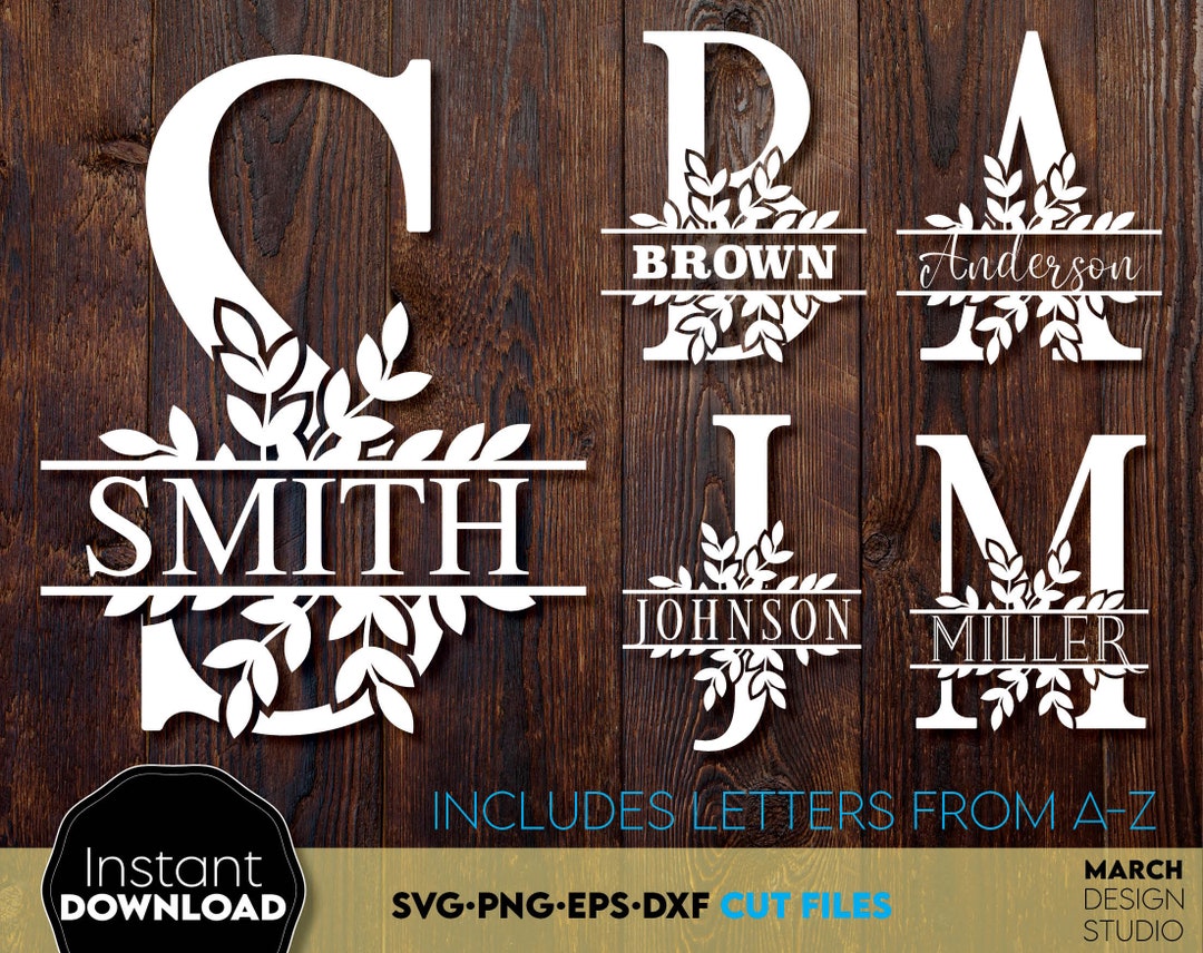 Family Name Monogram | Split Monogram DXF | Floral Monogram Svg | Split ...