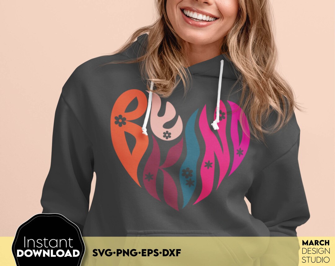 Be Kind Groovy Hippie Boho Heart Svg Png | Peace Heart Svg | Hippie ...