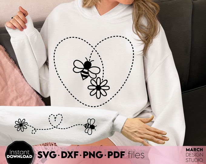 Bee Svg, Heart Dotted Line Svg, Honeybee, Bumblebee, Heart Trail, Heart ...