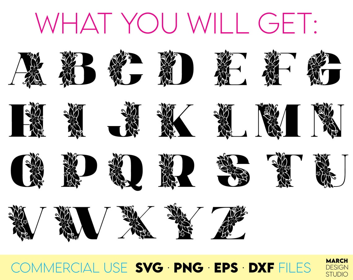 Floral Monogram SVG Bundle Flower Letters SVG Floral - Etsy