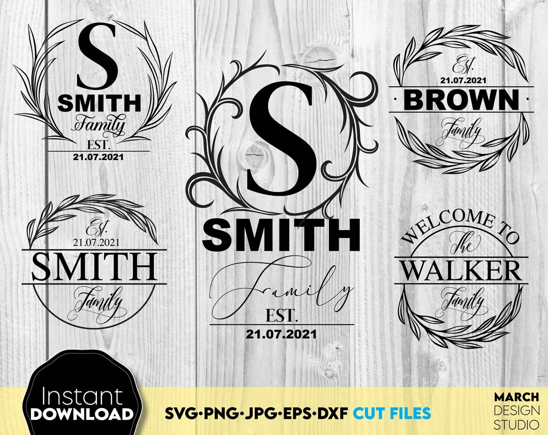 Family Name Monogram | Cut File Monogram | Wreath Monogram Svg | Last ...