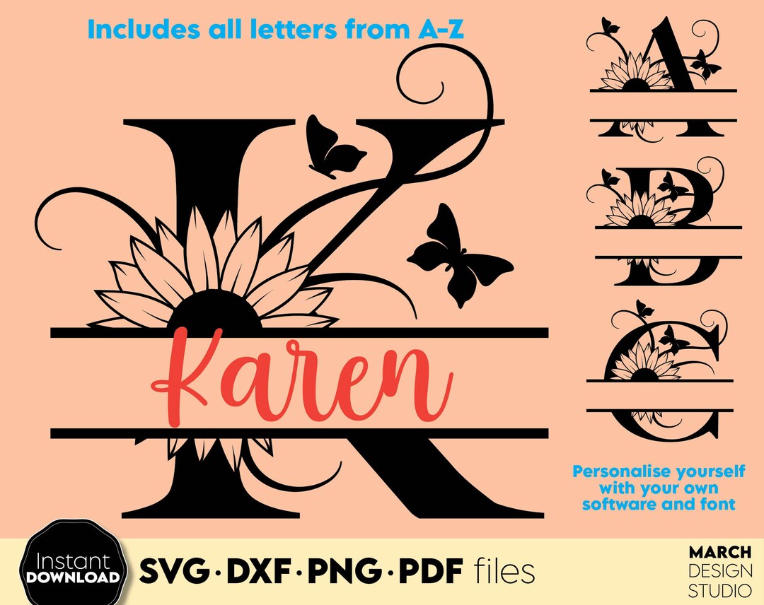 Butterfly Split Monogram Svg, Png, Dxf | Butterfly Monogram Clipart ...