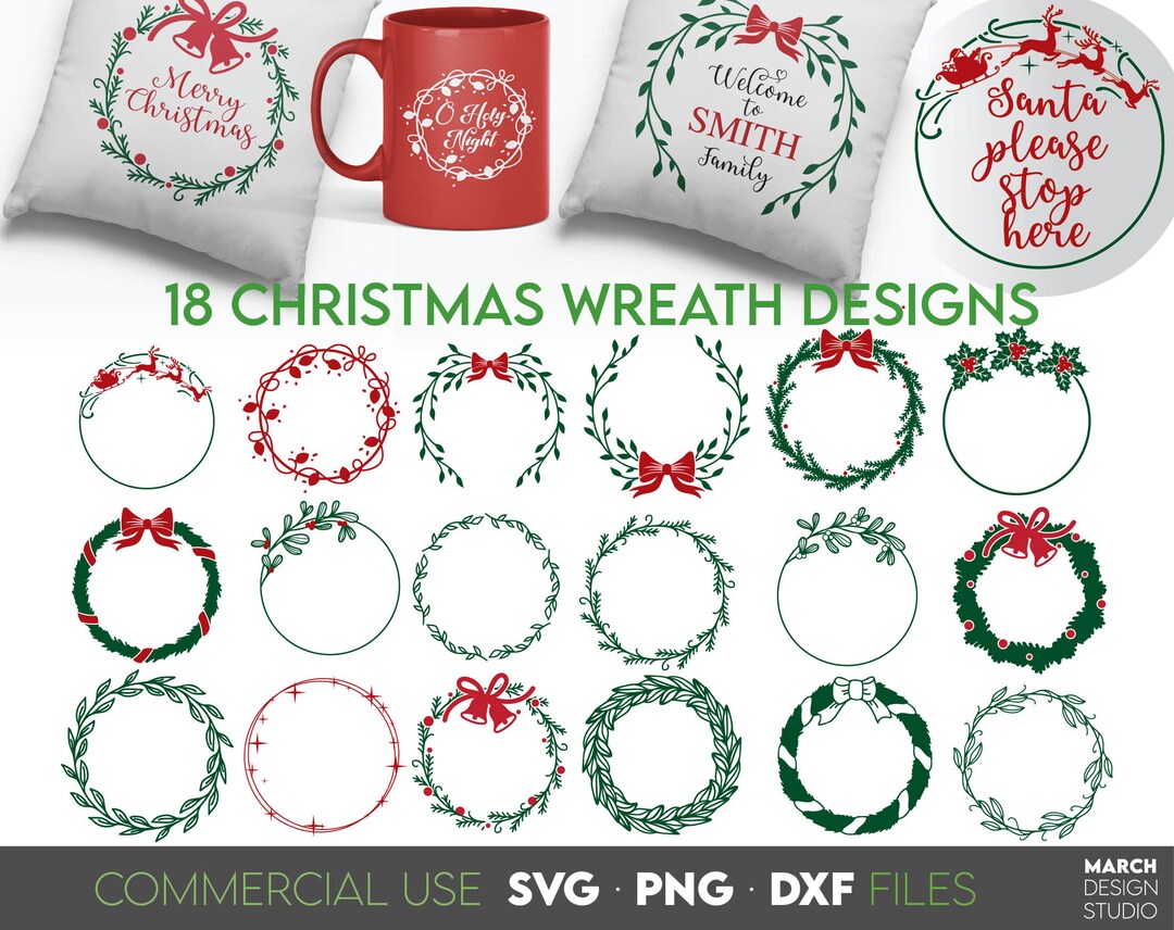 18 Christmas Wreath SVG Bundle Wreath SVG Holly Wreath SVG Christmas ...