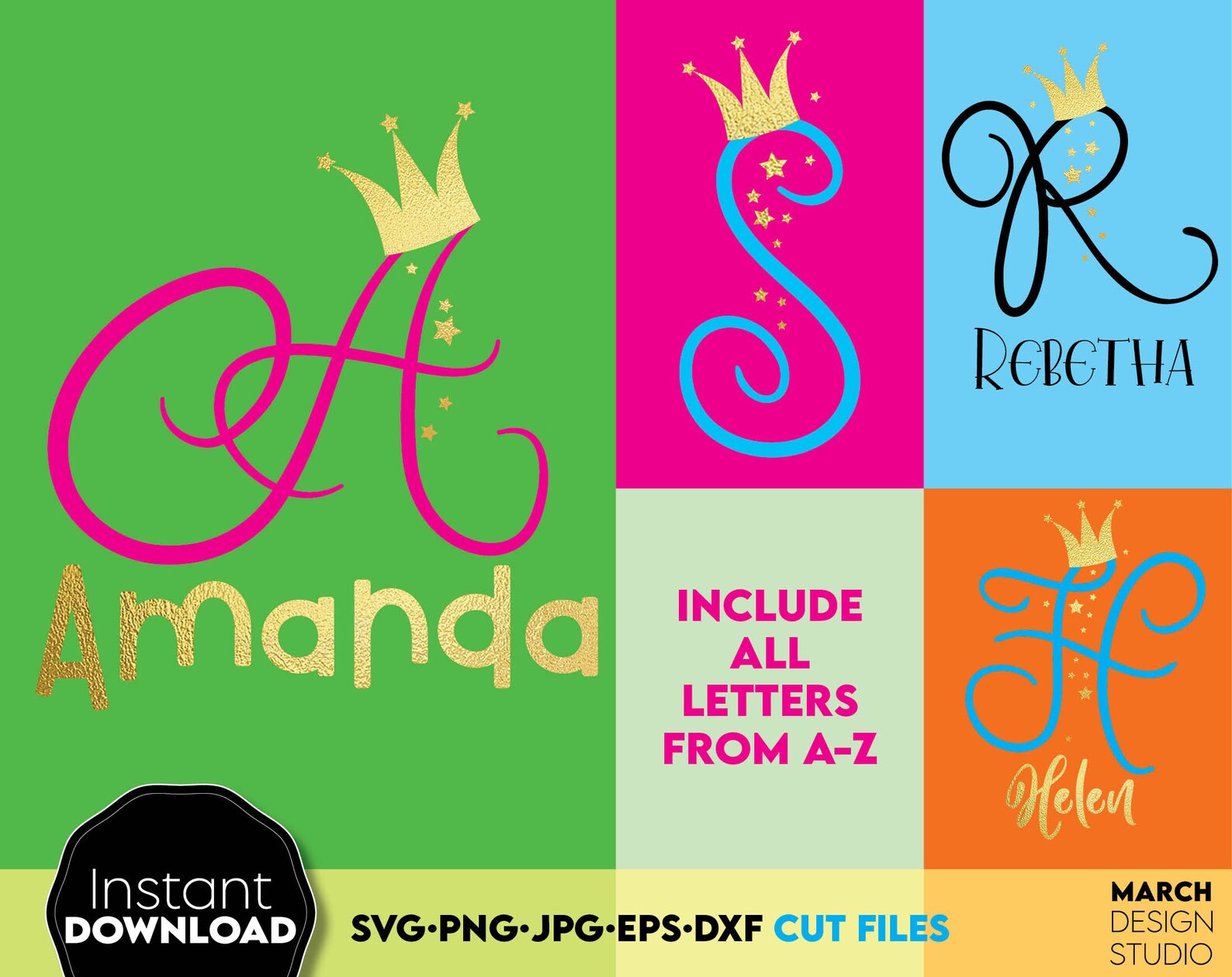 Princess Monogram SVG Bundle Girly Monogram SVG Crown | Etsy