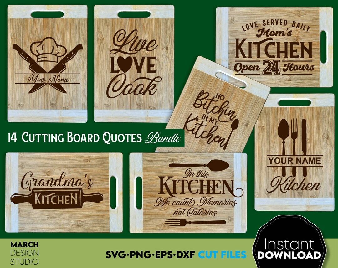 Kitchen Cutting Board Quotes Bundle SVG for Engraving Personalized Wood ...