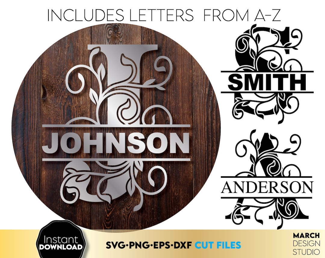Split Monogram Fonts Svg / Last Name Monogram Svg / Wedding Monogram ...
