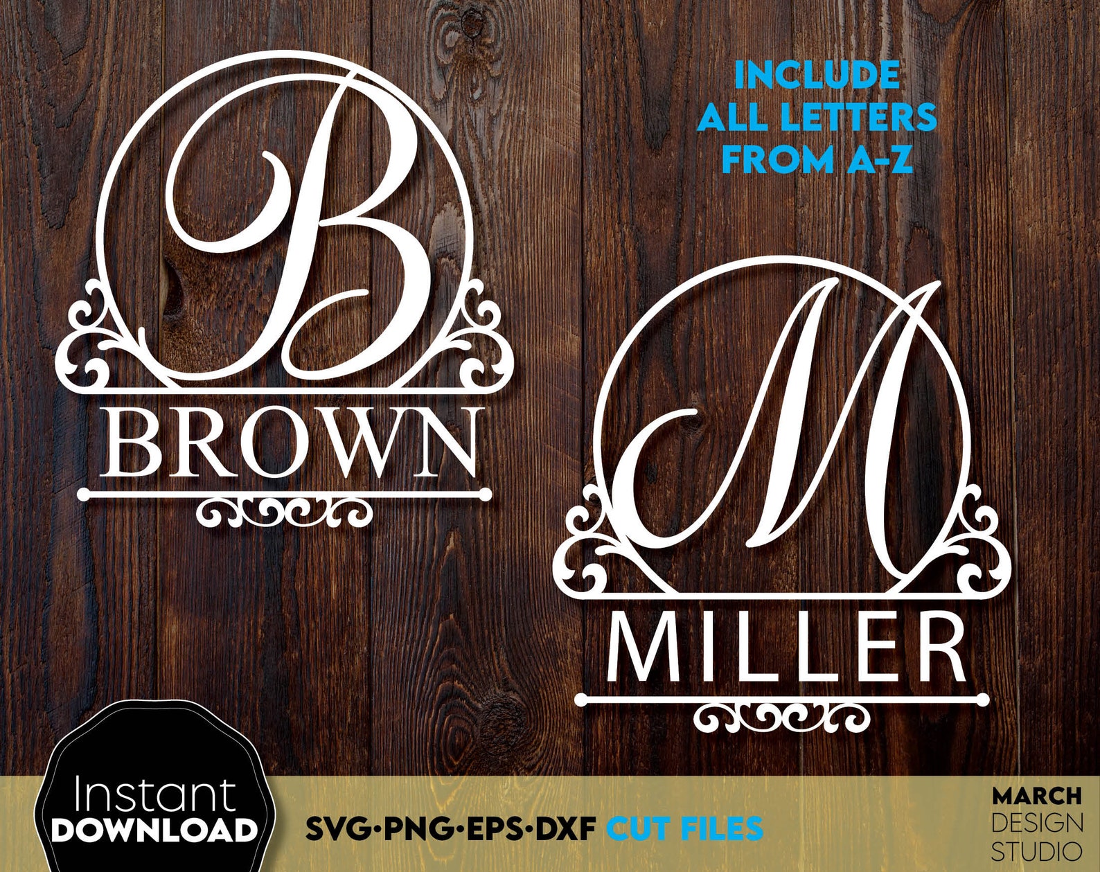 Split Monogram SVG: Family Name Initial, Wedding Decor (digital ...