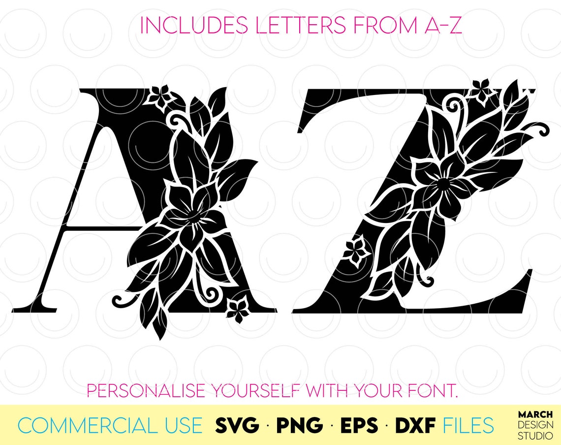 Floral Monogram SVG Bundle: Flower Letters, Botanical Alphabet (digital ...