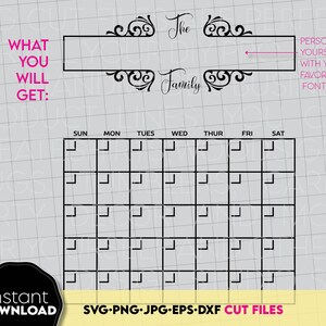 Calendar SVG, Monthly Calendar Svg, Family Chalkboard Cvg, Customisable ...