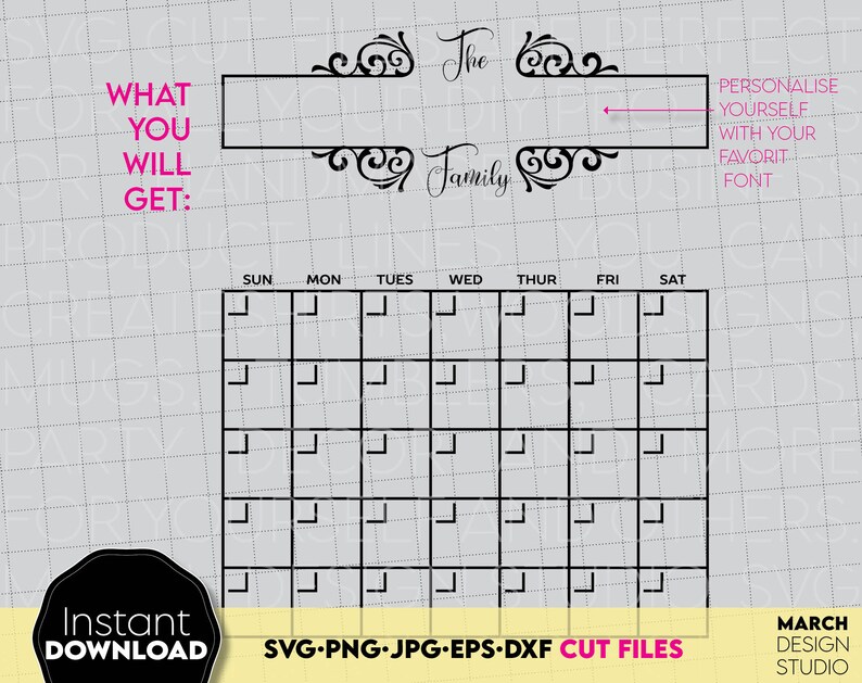 Calendar SVG, Monthly Calendar Svg, Family Chalkboard Cvg, Customisable ...