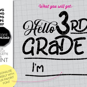 Hello 3rd Grade Svg Personalised Back to School SVG Third Grade Svg ...