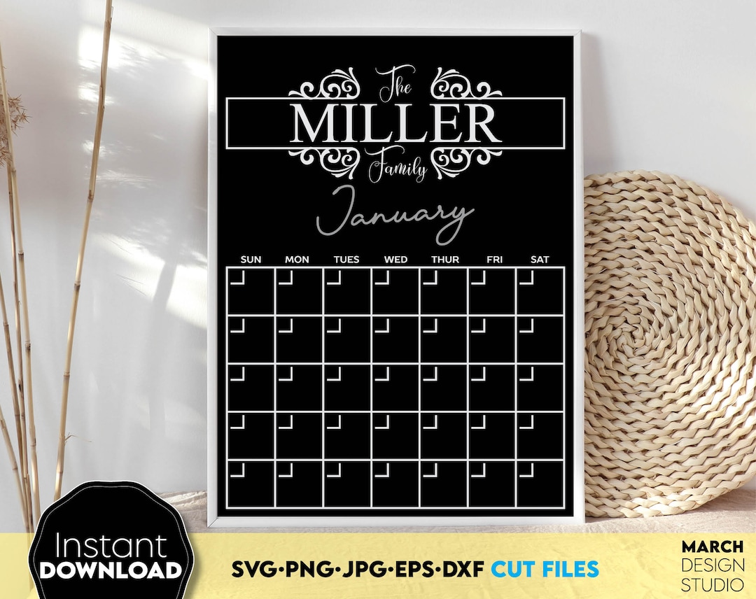 Calendar SVG, Monthly Calendar Svg, Family Chalkboard Cvg, Customisable ...
