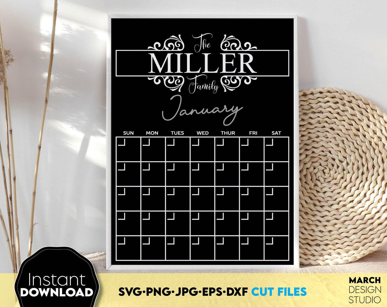 Calendar SVG, Monthly Calendar Svg, Family Chalkboard Cvg, Customisable ...