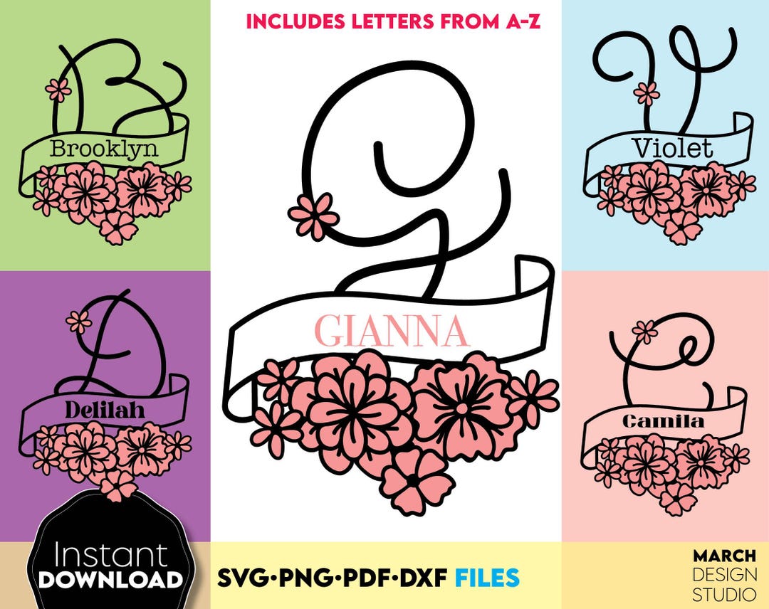 Floral Split Monogram Alphabet SVG PNG, Printable Flower Letters ...