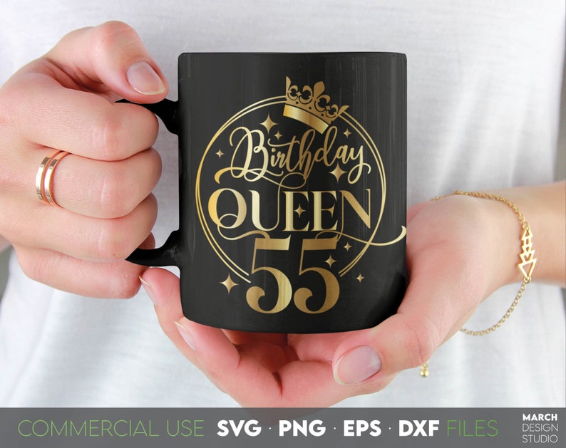 55th Birthday Queen SVG Gold Glittered PNG, Birthday Crew and Squad ...