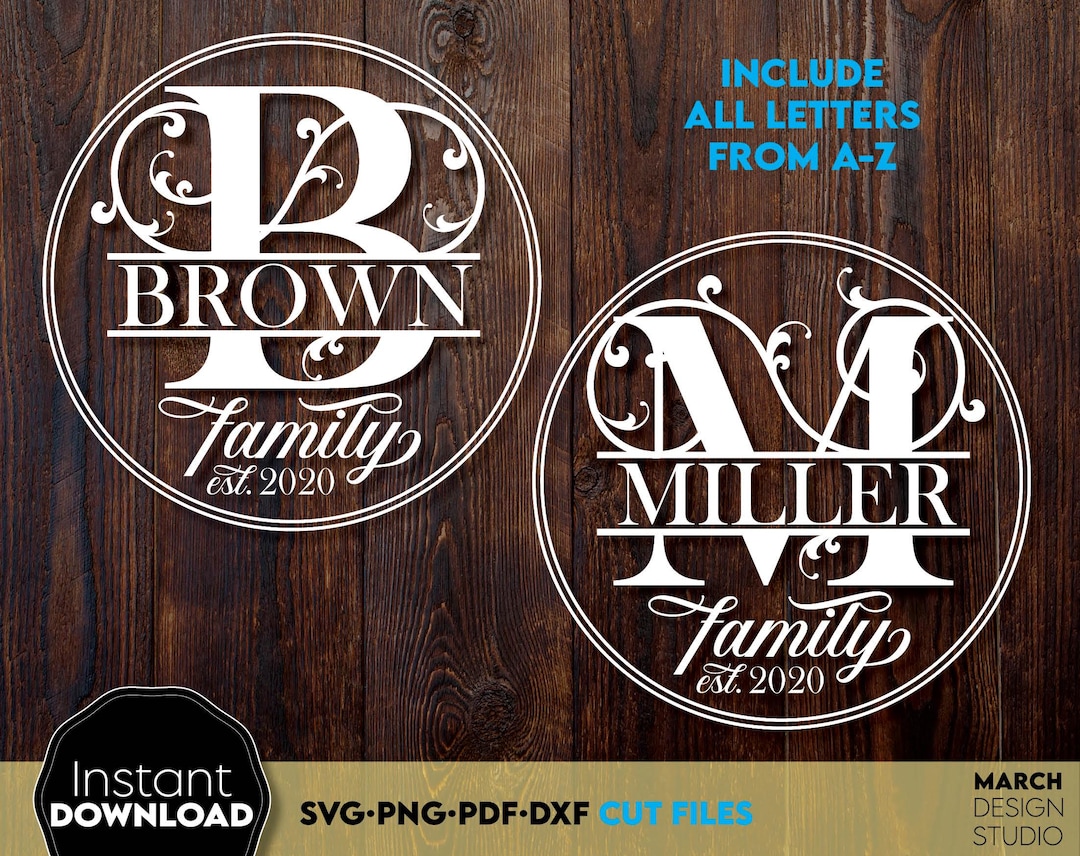 Round Family Name Monogram Bundle A-Z – Split Letter Established Sign ...