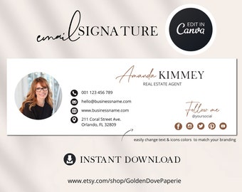 Realtor Email Signature Template for Canva, Simple Neutral Real Estate ...