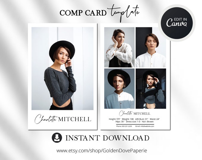 COMP CARD TEMPLATE - Canva Template - Comp Card Easy Editable Template ...